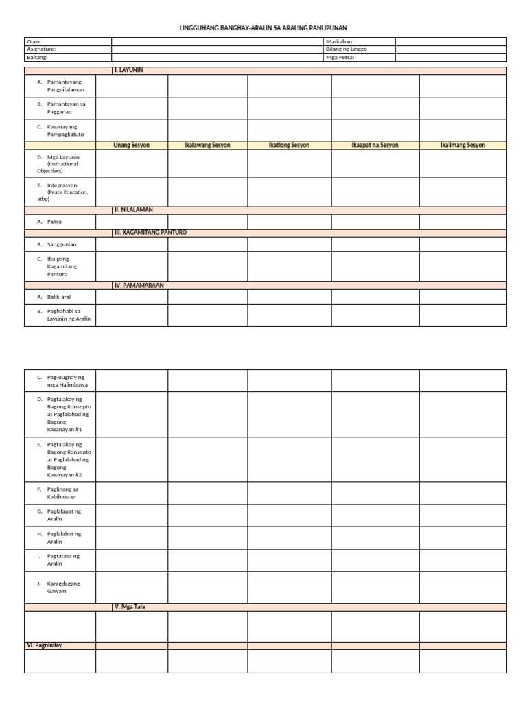 Lingguhang Banghay - Template 1 | PDF