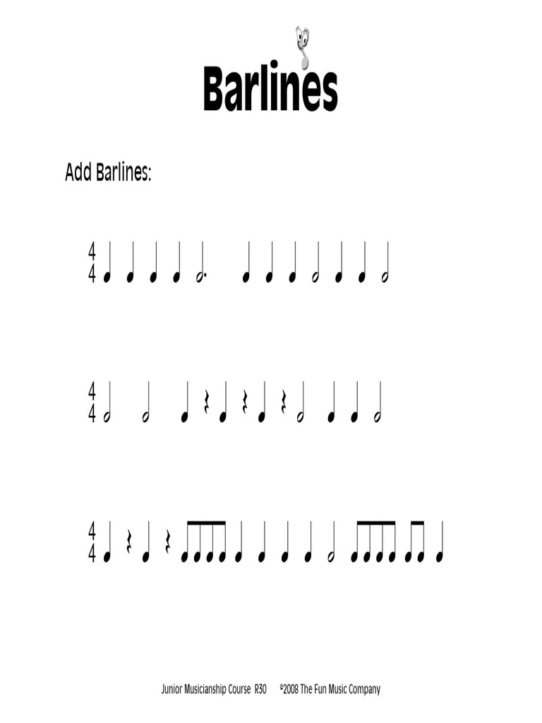 43 Add Barlines Worksheet | PDF