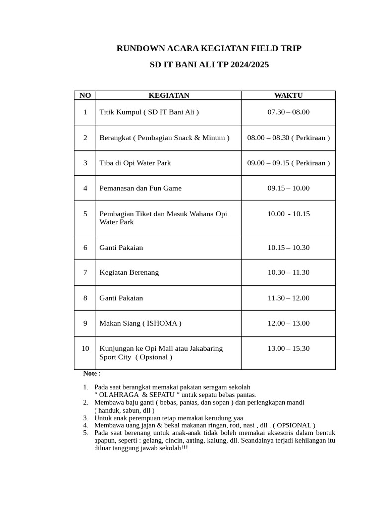 Rundown Acara Kegiatan Field Trip | PDF