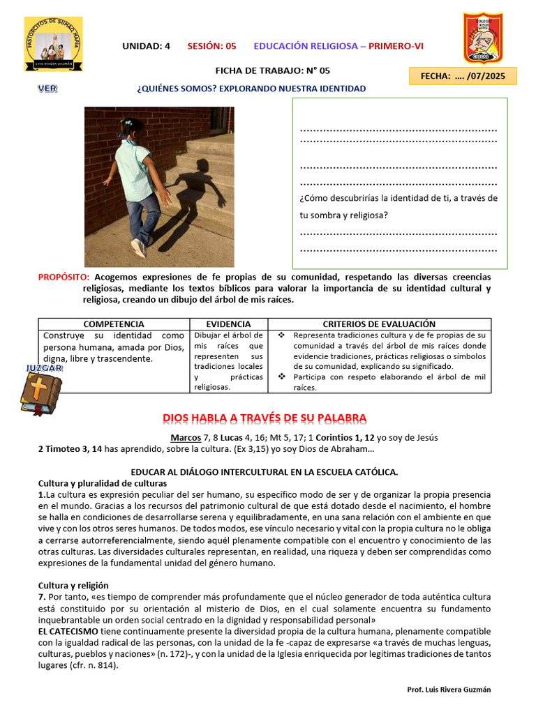 FICHA-05-Identidad y religiosa-VI-1° | PDF | Fe | Tradiciones