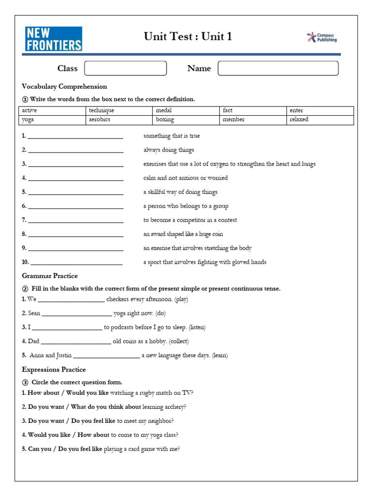Unit 1 Vocabulary and Comprehension Test | PDF