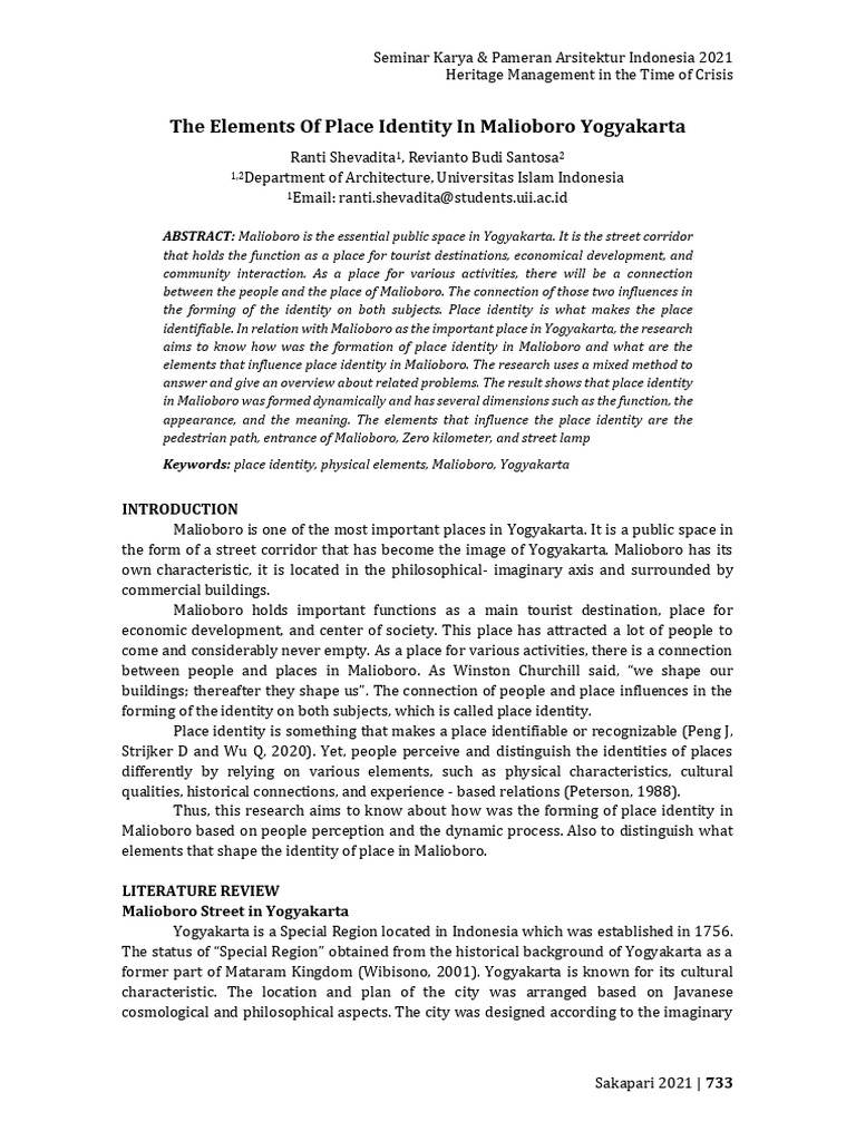 NO. The Elements of Place Identity in Malioboro Yogyakarta | PDF ...
