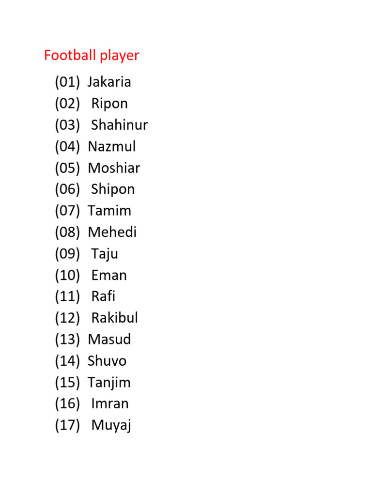 Player List for Football and Cricket | PDF