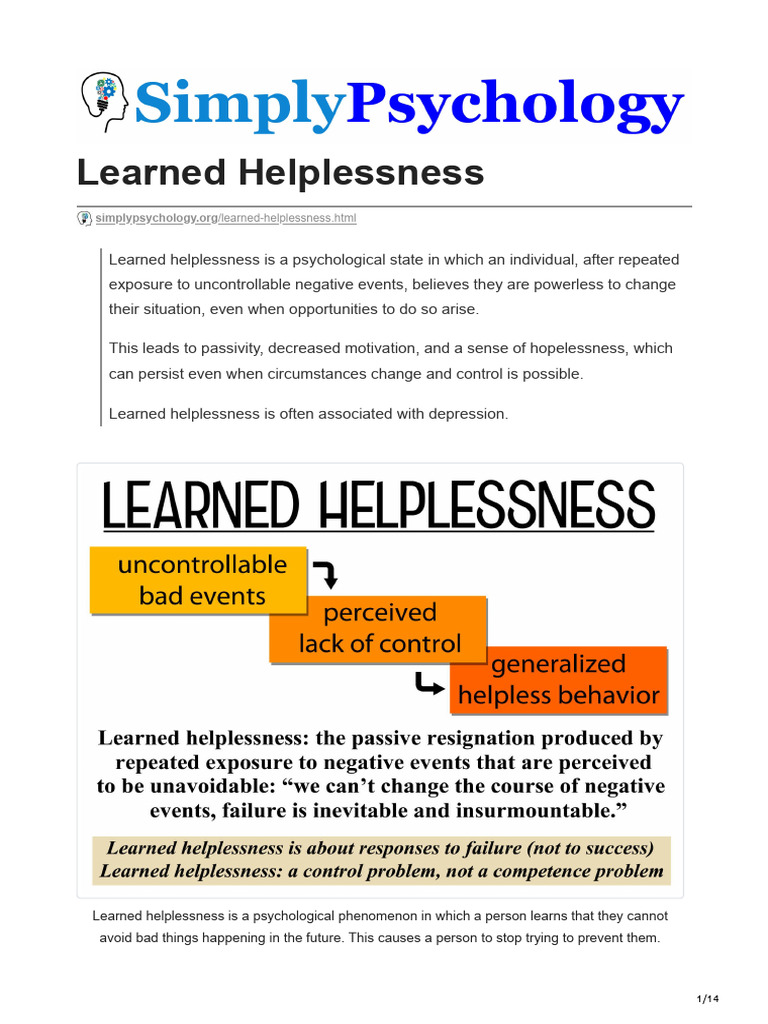 Learned Helplessness | PDF | Optimism | Cognitive Science