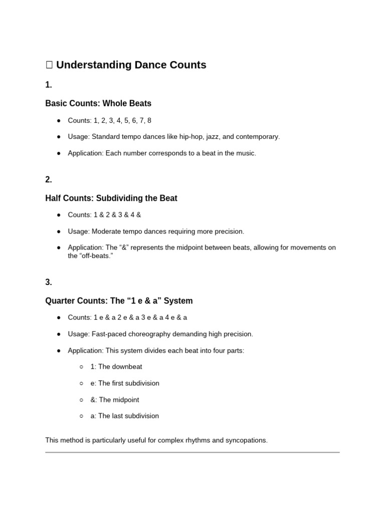 Dance Counts Explained: Basics to Precision | PDF