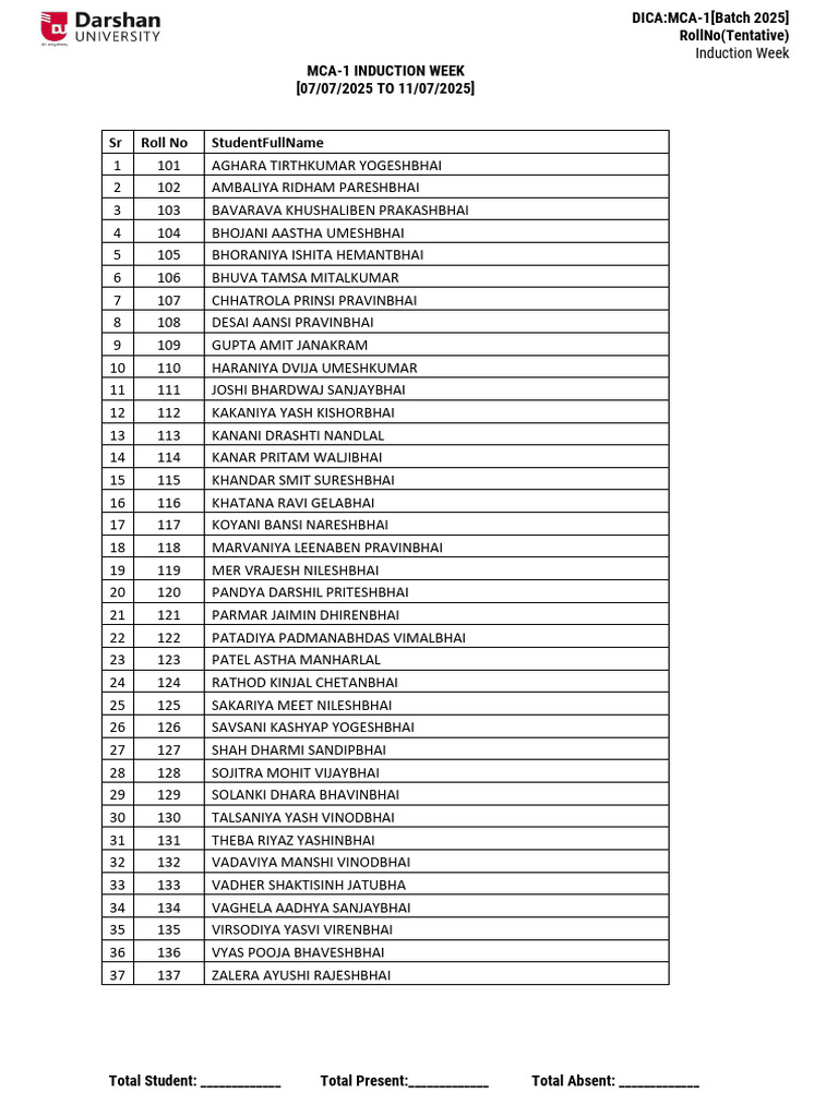 MCA1 2025InductionRollCall | PDF