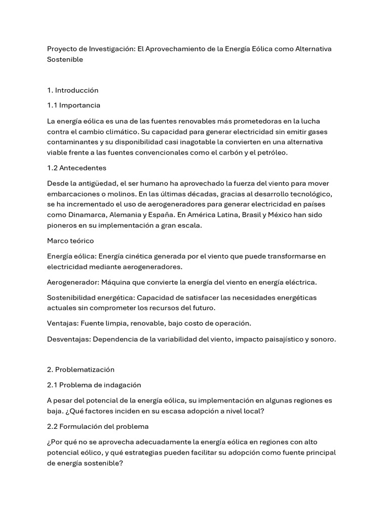 Proyecto de Energia Eolica | PDF | Energía eólica | Energía renovable