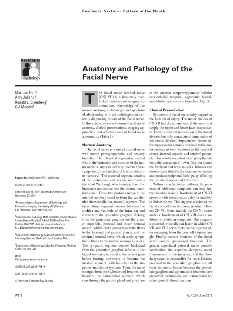 Anatomy and Pathology of Facial Nerve | PDF | Human Anatomy | Diseases ...