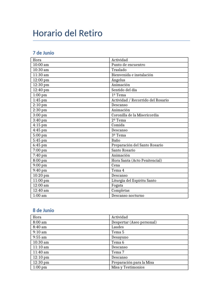 Horario Retiro | PDF