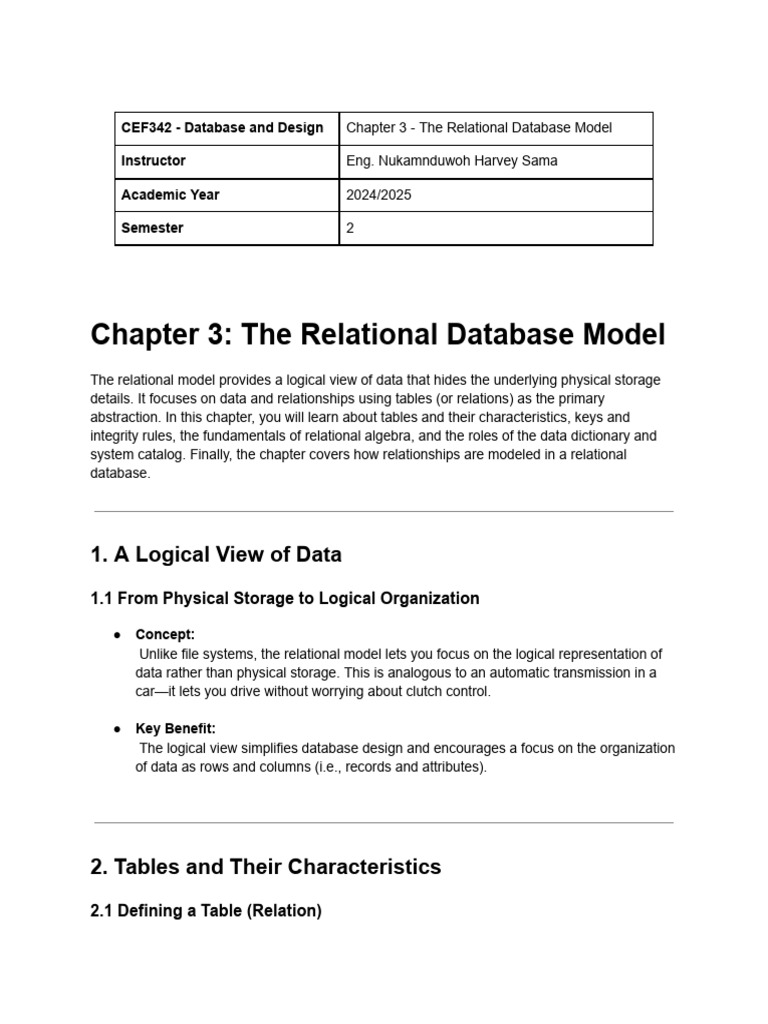 CEF342 - Database and Design Chapter 3 - The Relational Database Model | PDF | Relational Model ...