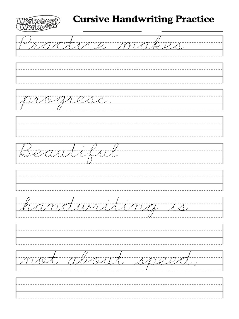 WorksheetWorks Cursive Handwriting Practice 1 | PDF
