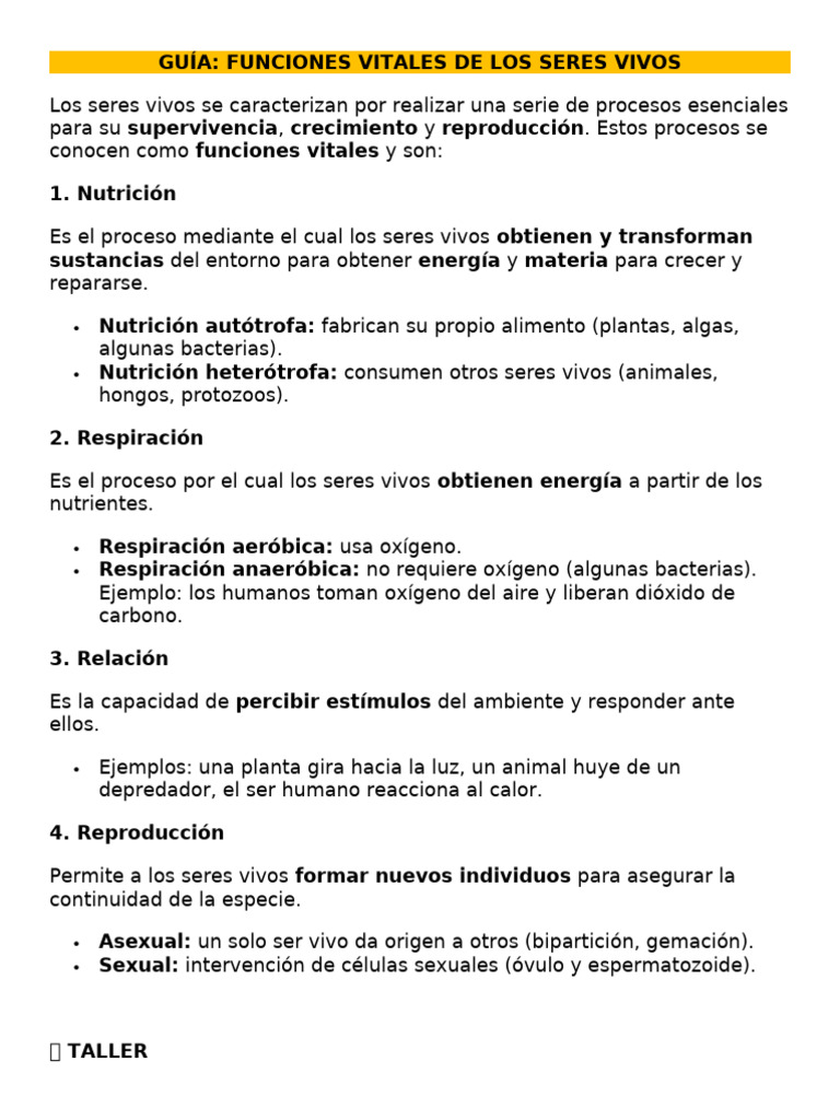Funciones Vitales de los Seres Vivos | PDF | Nutrición | Dieta y nutrición
