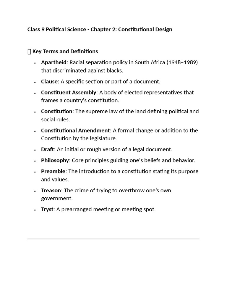 Constitutional Design for Class 9 | PDF | Political Science | Justice