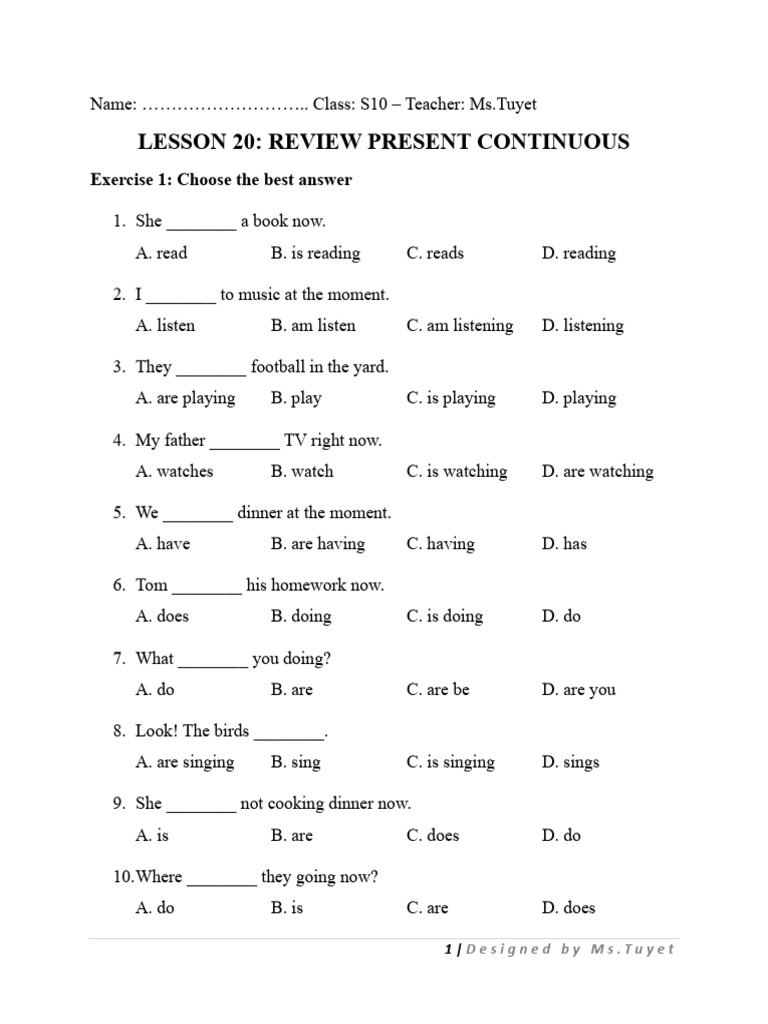 Present Continuous Review Exercises | PDF | Chess Theory | Chess