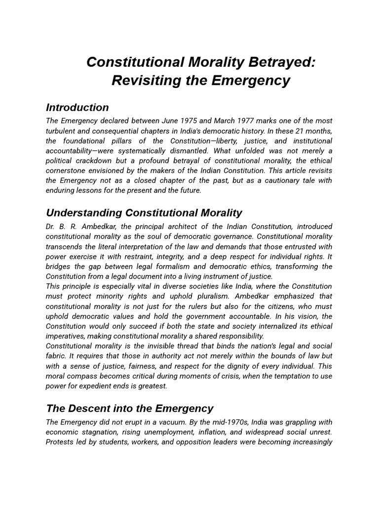 Constitutional Morality Betrayed - Revisiting The Emergency | PDF | Democracy | Political Ideologies