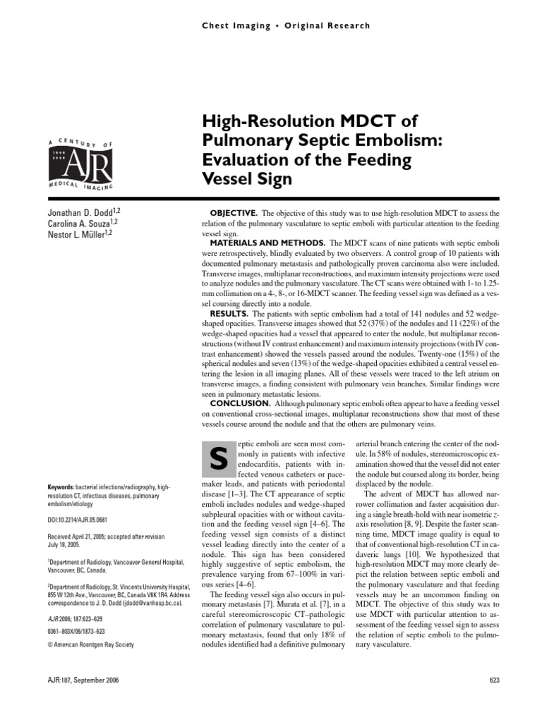 Feeding Vessel Sign in Septic Embolism | PDF | Embolism | Ct Scan