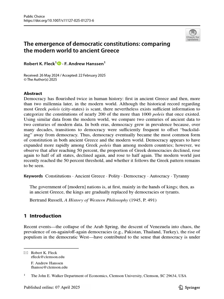The Emergence of Democratic Constitutions: Comparing The Modern World ...
