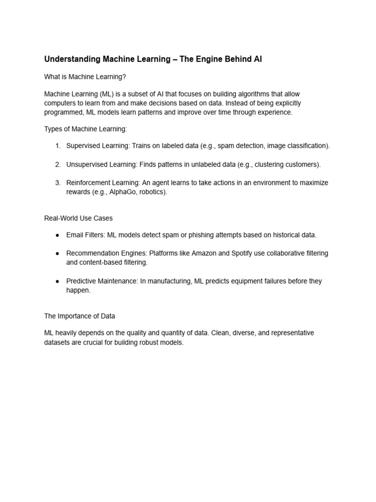 Understanding Machine Learning - The Engine Behind AI | PDF