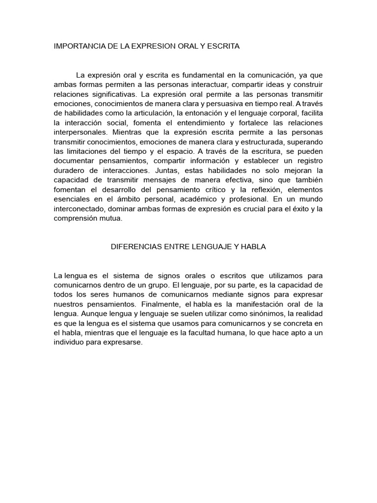 Importancia de la expresión oral y escrita | PDF