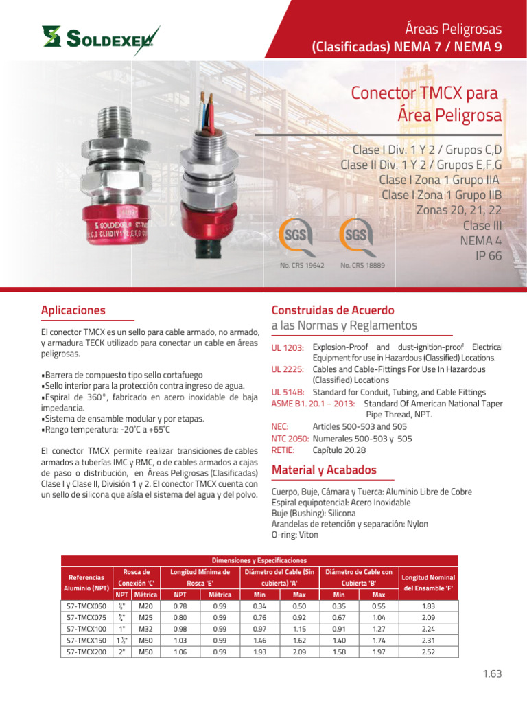 26.conector TMCX para Areas Peligrosas Marca Soldexel Ficha Tecnica ...