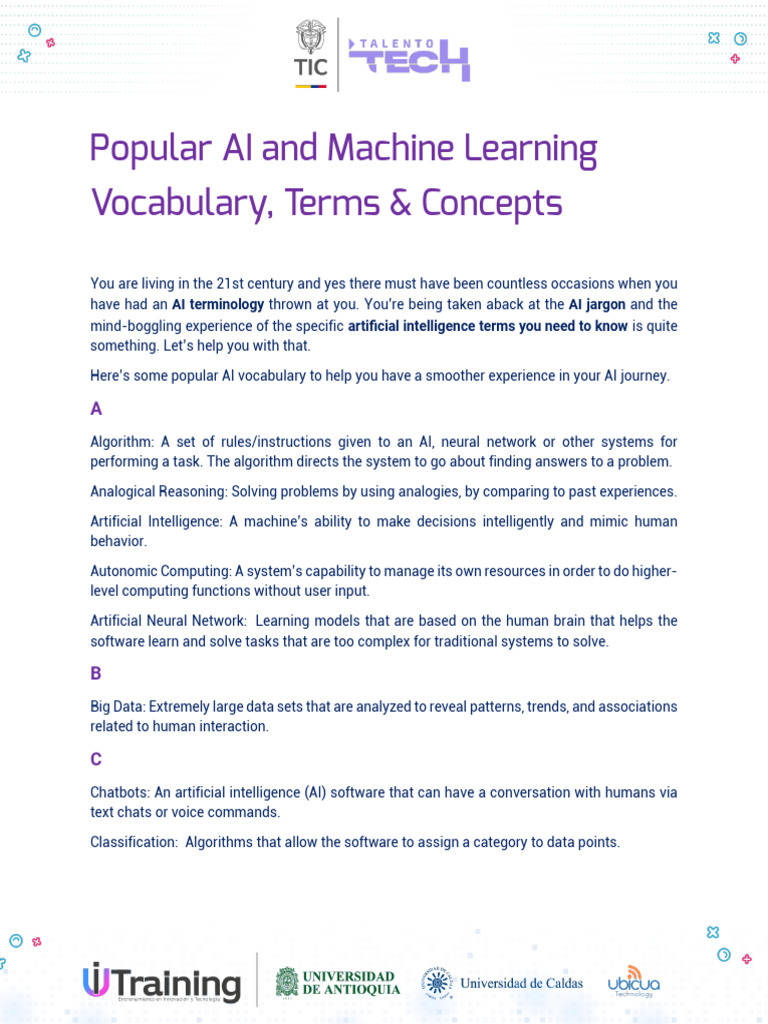 Lectura Popular AI and Machine Learning Vocabulary, Terms Concepts ...