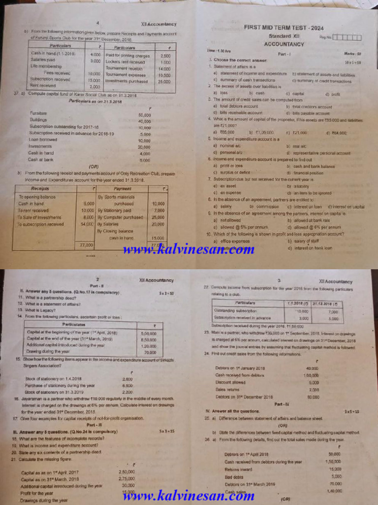 12th Accountancy First Mid Term QP EM 2024 Kanchipuram DT | PDF