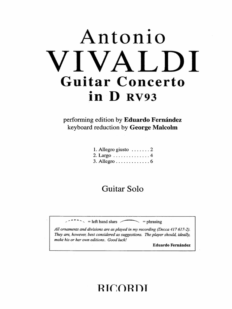 Vivaldi RV 93 Concerto in D Major Fernande | PDF