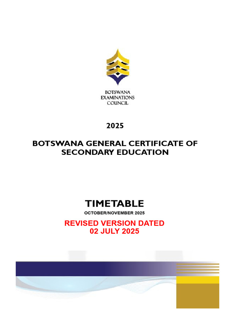 2025 Bgcse Revised Timetable 02. 07. 2025 Final 1 | PDF