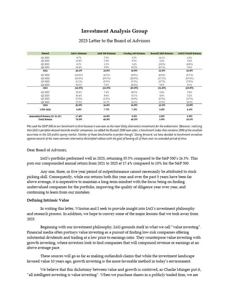 IAG 2023 Investment Performance Review | PDF | Investing | Value Investing