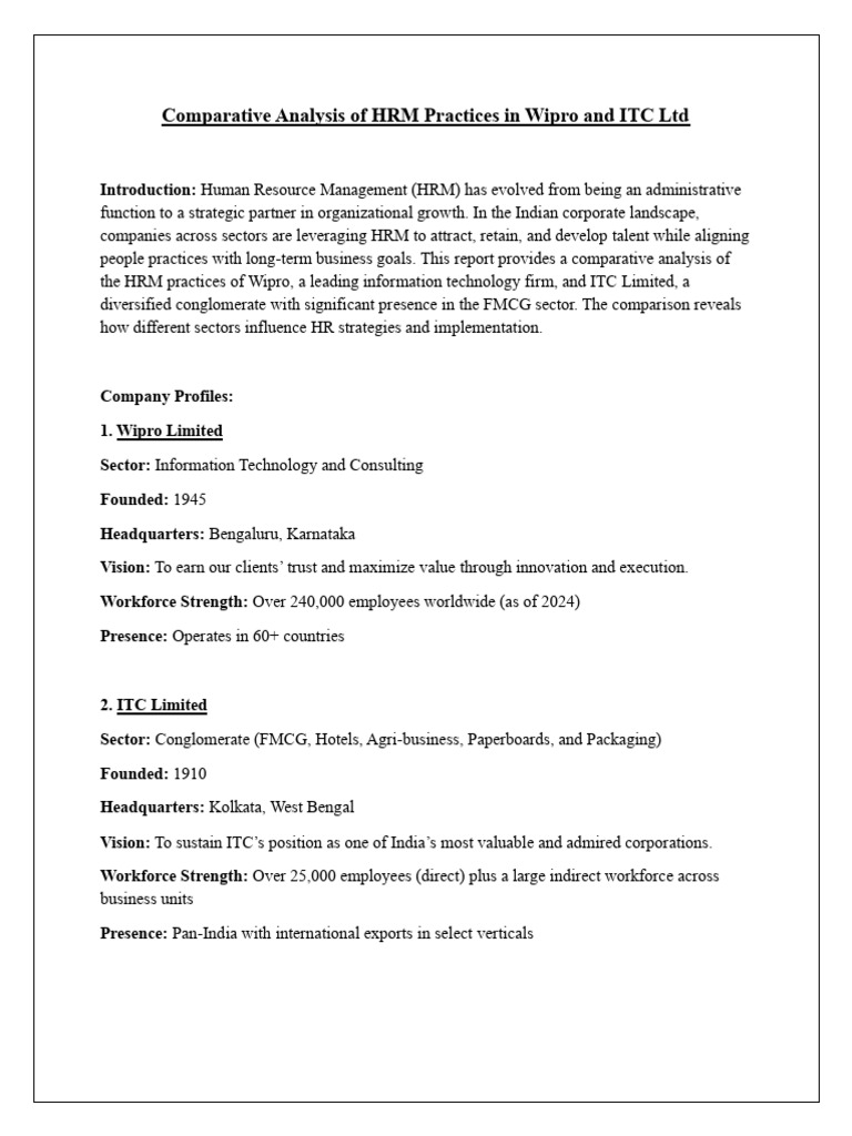 HRM Practices: Wipro vs ITC Analysis | PDF | Human Resource Management ...