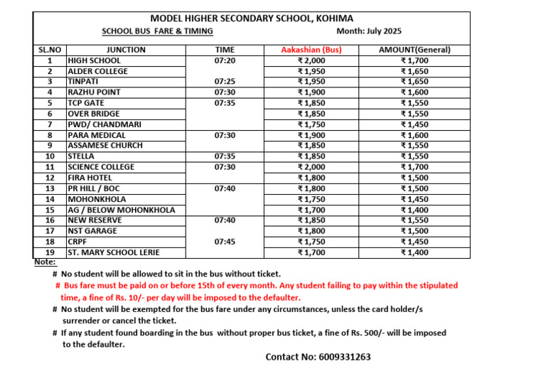 Bus Timing & Amount For July | PDF | Public Transport