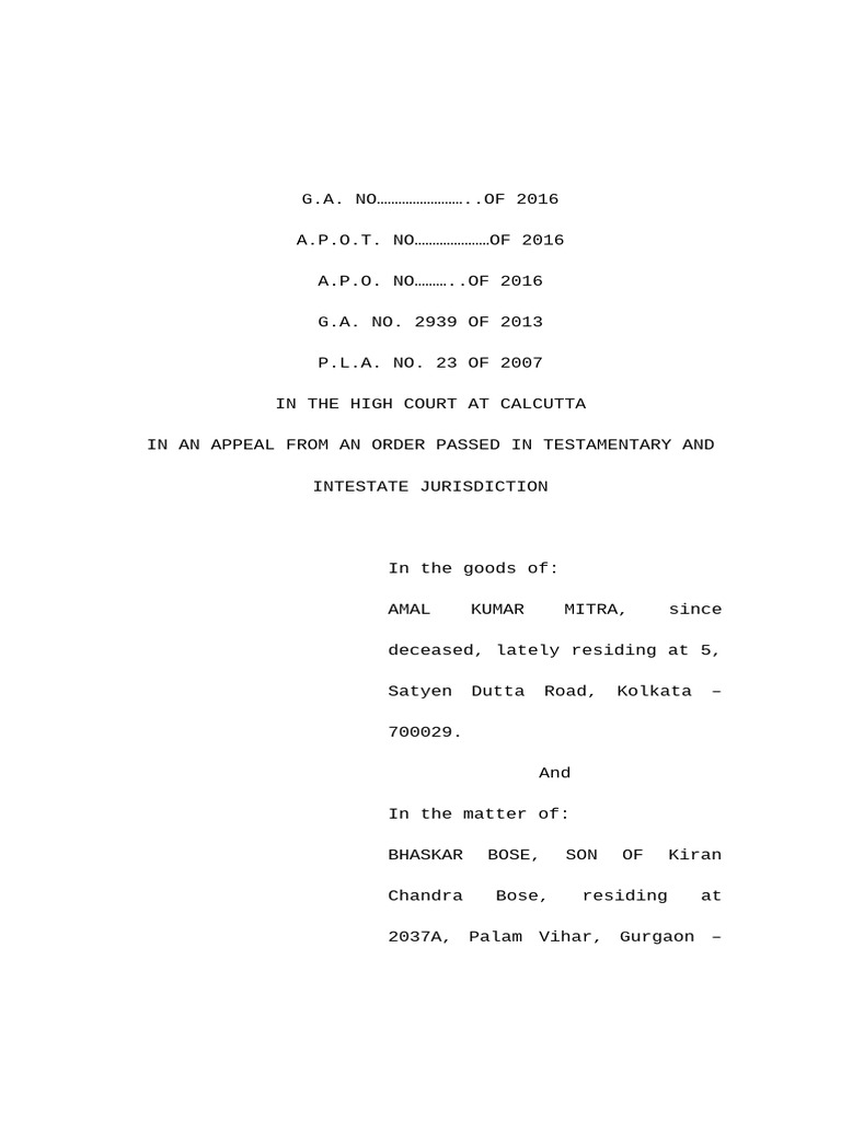 Amal Kumar Mitra - A.O. (Geeta Mitra) | PDF | Probate | Will And Testament