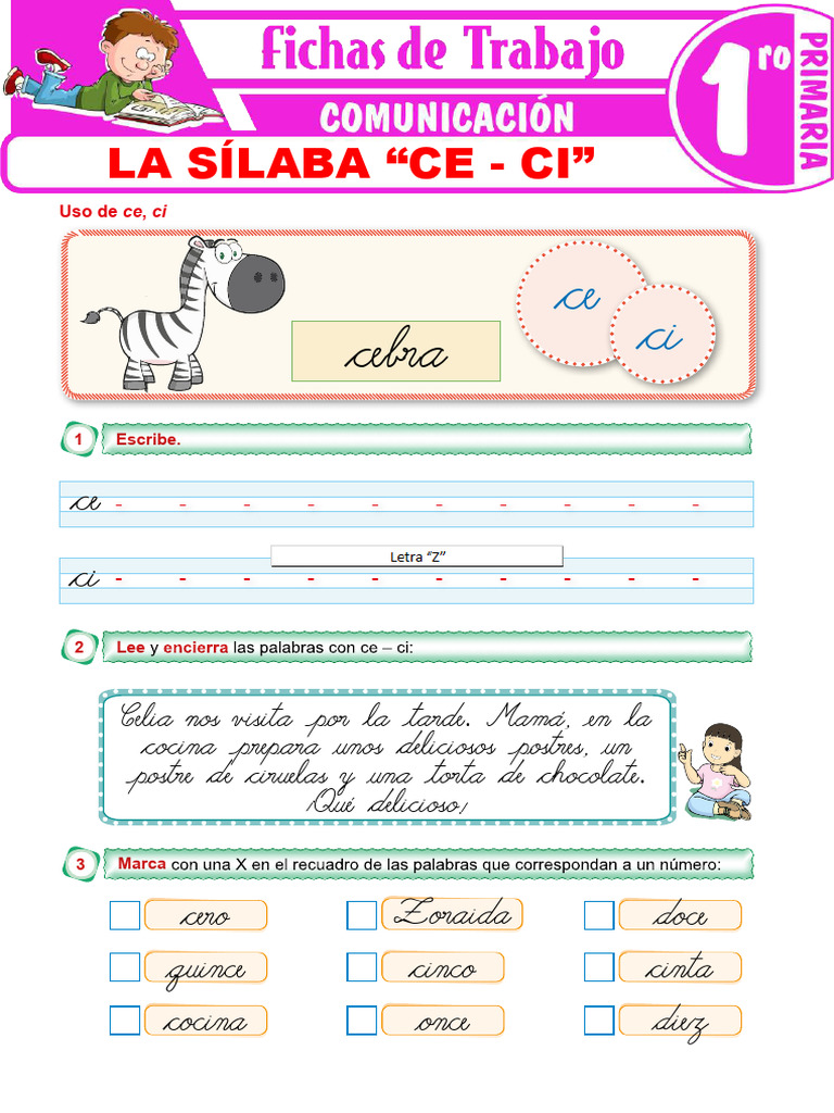 La Sílaba "Ce Ci" para Primer Grado de Primaria | PDF
