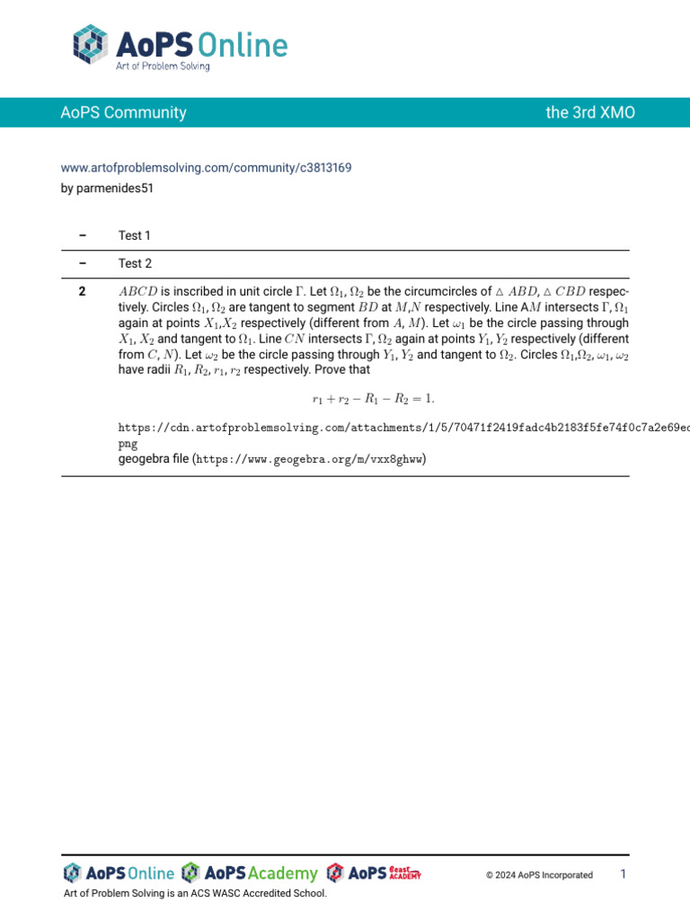 Aops Community The 3Rd Xmo: Abcd Abd Cbd Bd M N M X X A M Ω X X Cn Y Y C N Ω Y Y Ω Ω R R R R R R ...