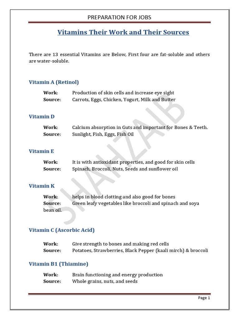 Vitamins Their Work and Their Sources | PDF