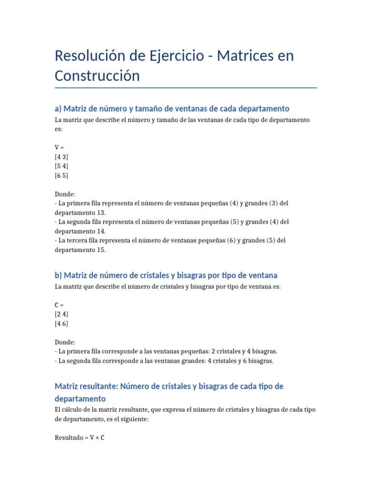 Resolucion Ejercicio Matrices Construccion | PDF