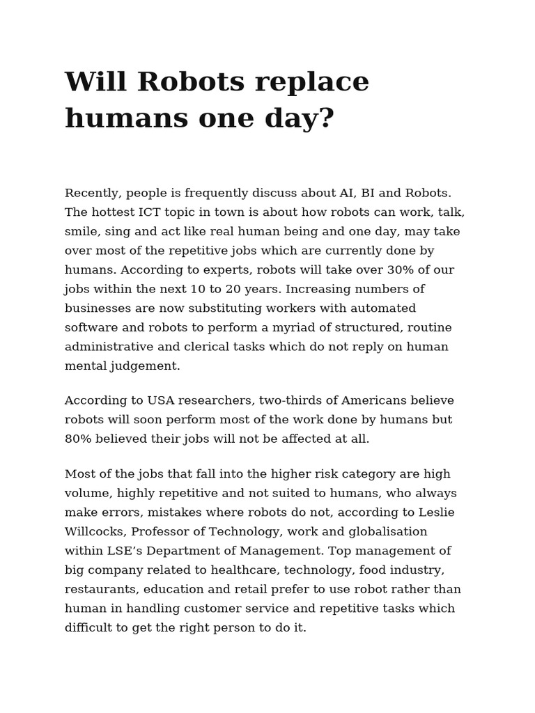 Will Robots Replace Humans One Day? | PDF | Automation | Business
