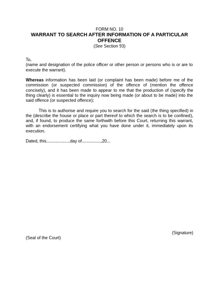Search Warrant Template for Offences | PDF