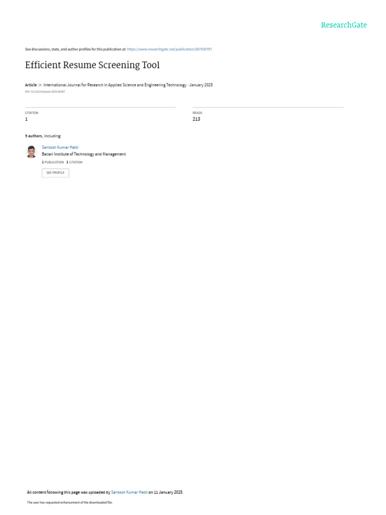 Efficient Resume Screening Tool | PDF | Machine Learning | Recruitment