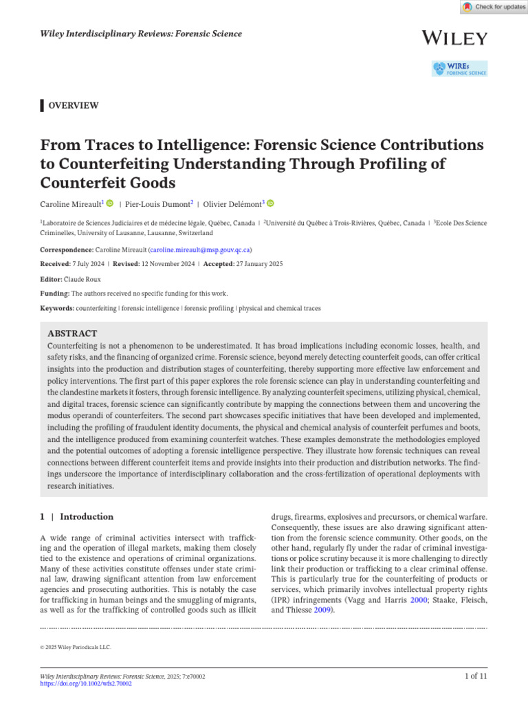 WIREs Forensic Science - 2025 - Mireault - From Traces To Intelligence ...