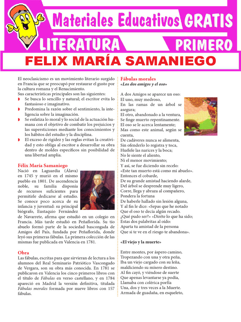 Félix María Samaniego para Primer Grado de Secundaria | PDF | Fábula