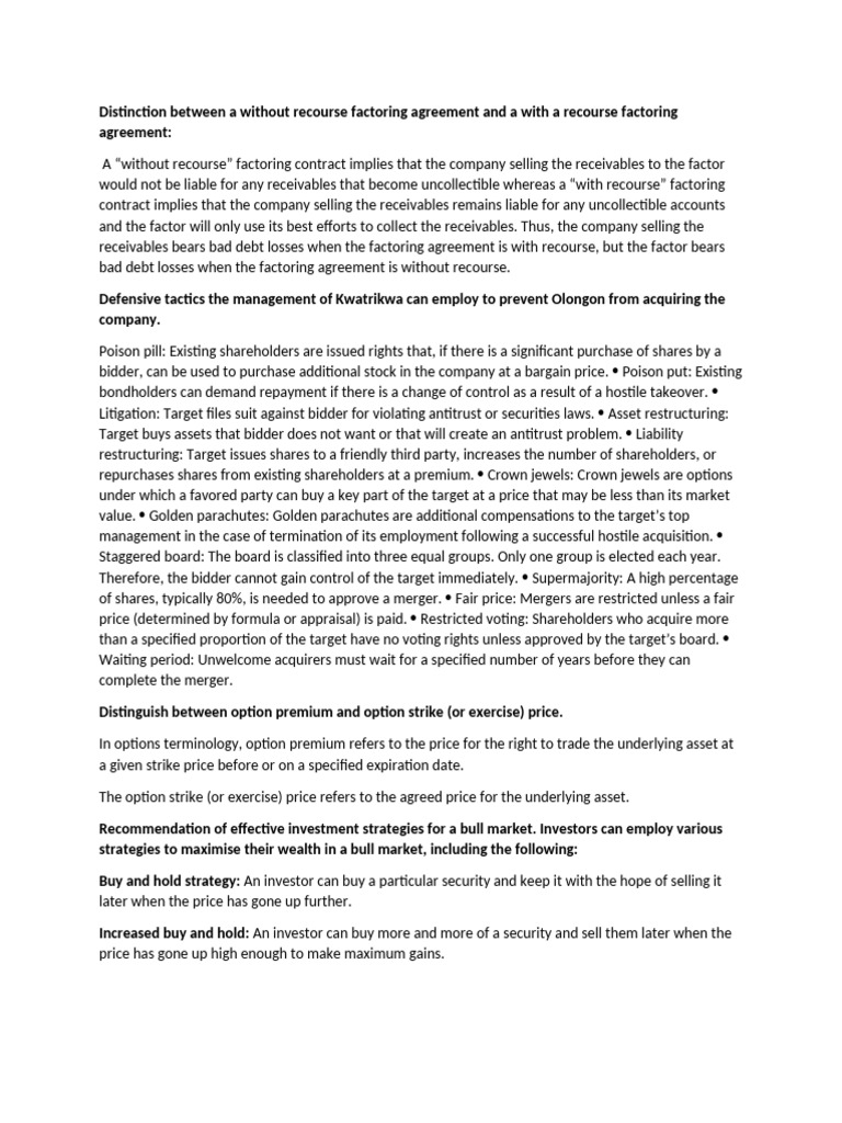 Factoring Agreements and Acquisition Tactics | PDF | Option (Finance ...