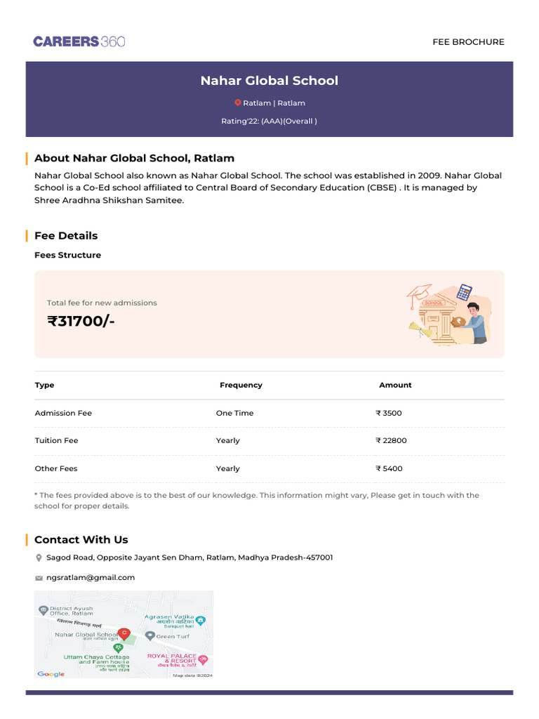 Nahar Global School Ratlam Fee Structure | PDF