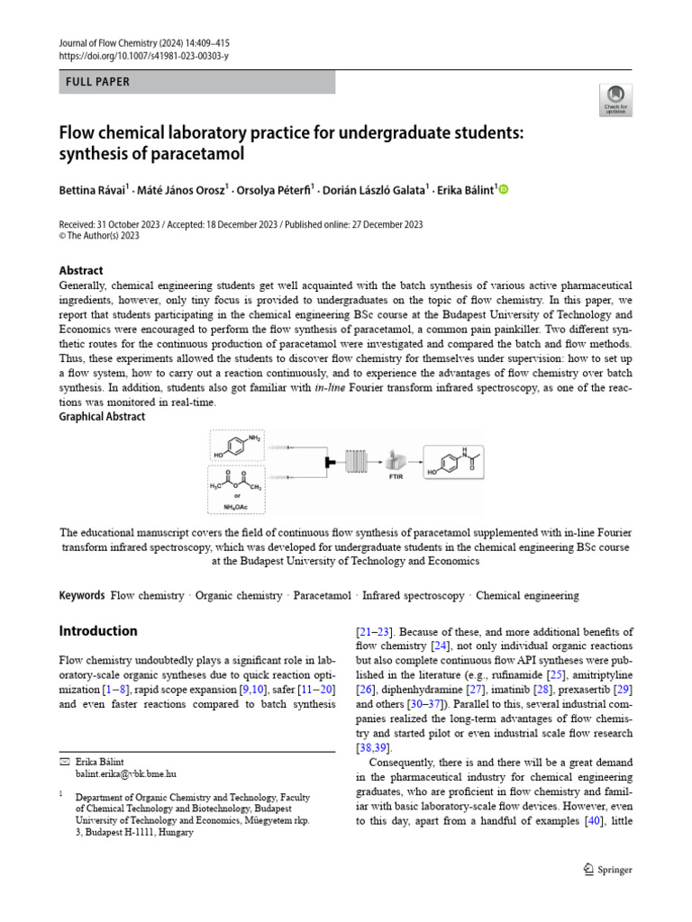Flow Chemical Paracetamol | PDF | Organic Synthesis | Chemical Reactions