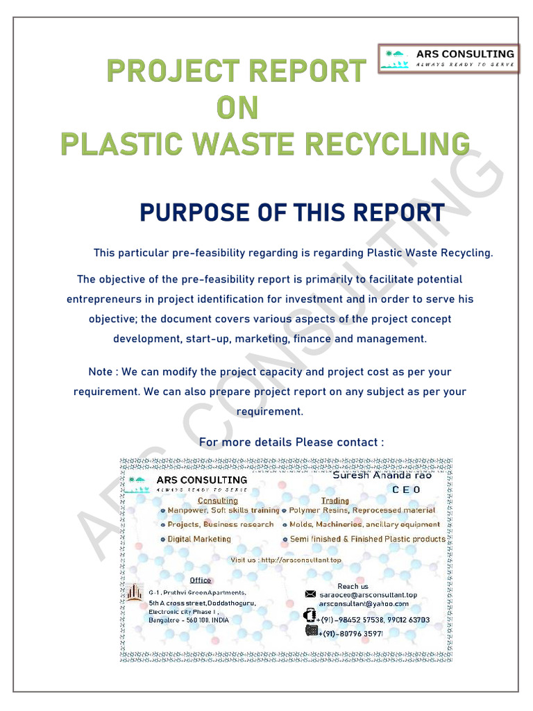 Plastic Waste Recycling Project Report | PDF | Recycling | Waste
