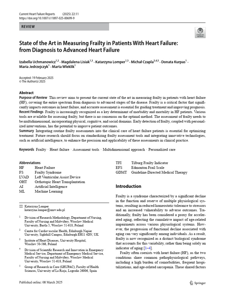 State of The Art in Measuring Frailty in Patients With Heart Failure ...