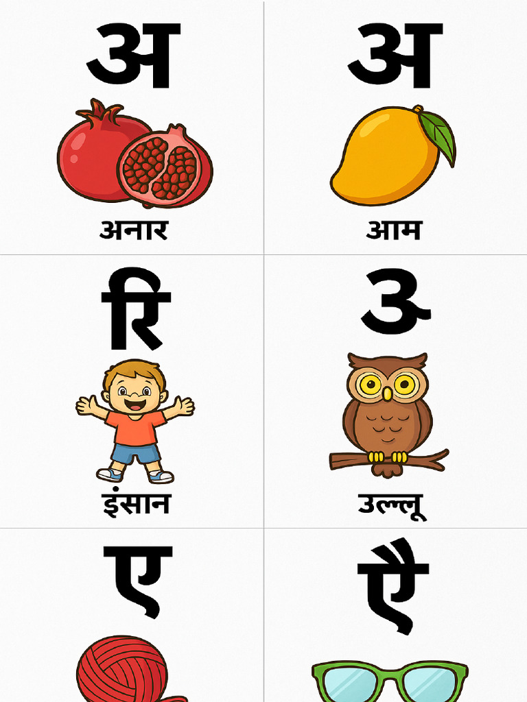 Hindi Swar Flashcards 4 Per Page Final | PDF