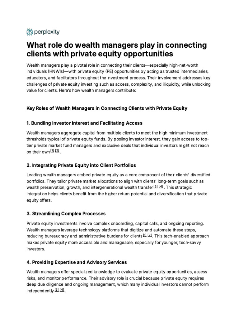 Wealth Managers and Private Equity Access | PDF | Private Equity ...