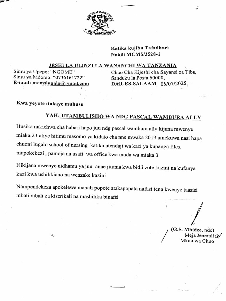 Barua Ya Utambulisho Lugalo | PDF