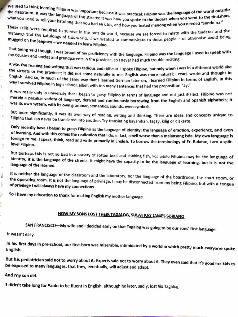 How My Sons Lost Their Tagalog | PDF | Tagalog Language | Linguistics